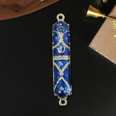 4.5英寸门柱经文盒Mezuzah镶嵌水钻希伯来字母shin犹太祝福装饰品