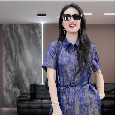 【鹤雪】徐淼淼春'心怀诗意'新中式重工金通正绢连衣裙ZR2298