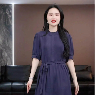 【故里】徐淼淼夏款'简素韵华'19姆米鬼绉重磅桑蚕丝连衣裙MR2368