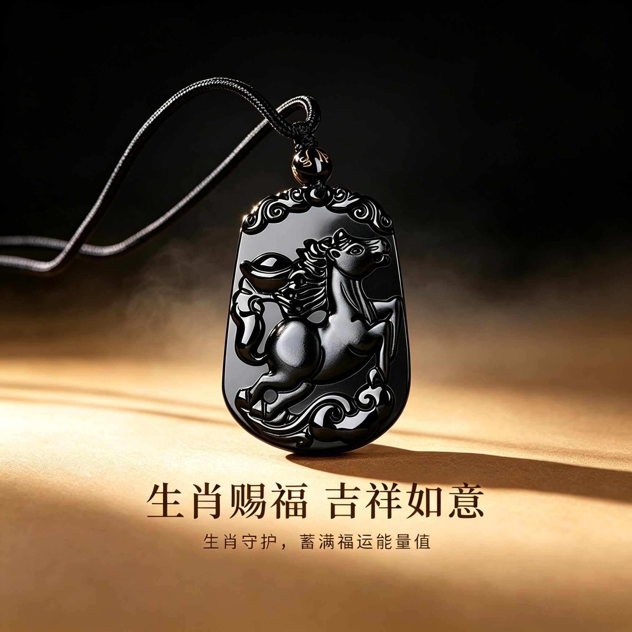 正品天然黑曜石十二生肖吊坠男女款本命年转运护身符挂件项链礼物