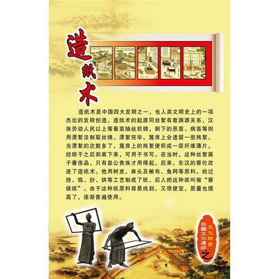 造纸术海报展板弘扬中国传统文化四大发明造纸术造纸术蔡伦墙贴