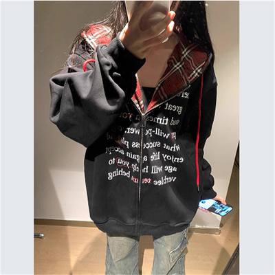 美式复古字母连帽卫衣女