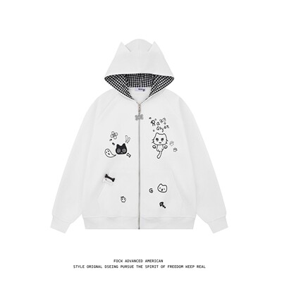 FOCK原创日系宅系早秋拉链连帽开衫卫衣女二次元外套亚文化宽松潮