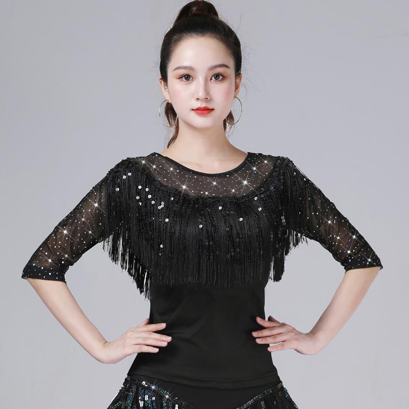 拉丁舞服广场舞蹈服装夏新款上衣国标舞摩登舞三步踩跳舞衣水兵舞