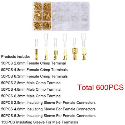 600PCS/Box 2.8/4.8/6r.3mm Spring Plug Wire Crimped Crimping