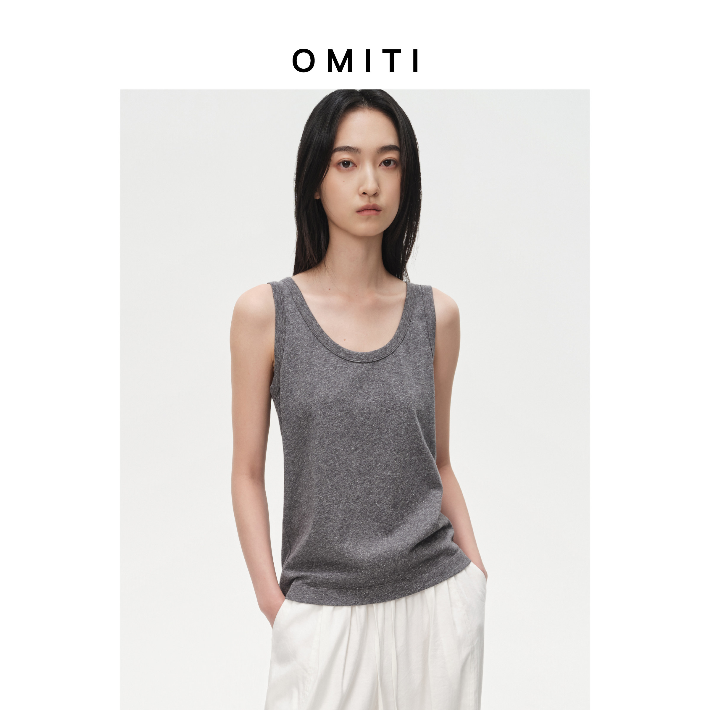 OMITI省略 汉麻竹节感U领外穿背心女26新款夏季凉感无袖打底上衣
