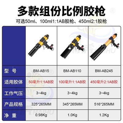 海虎气动双组份AB胶枪450mL2:1胶枪1:1双管打胶P50mL100ml胶枪