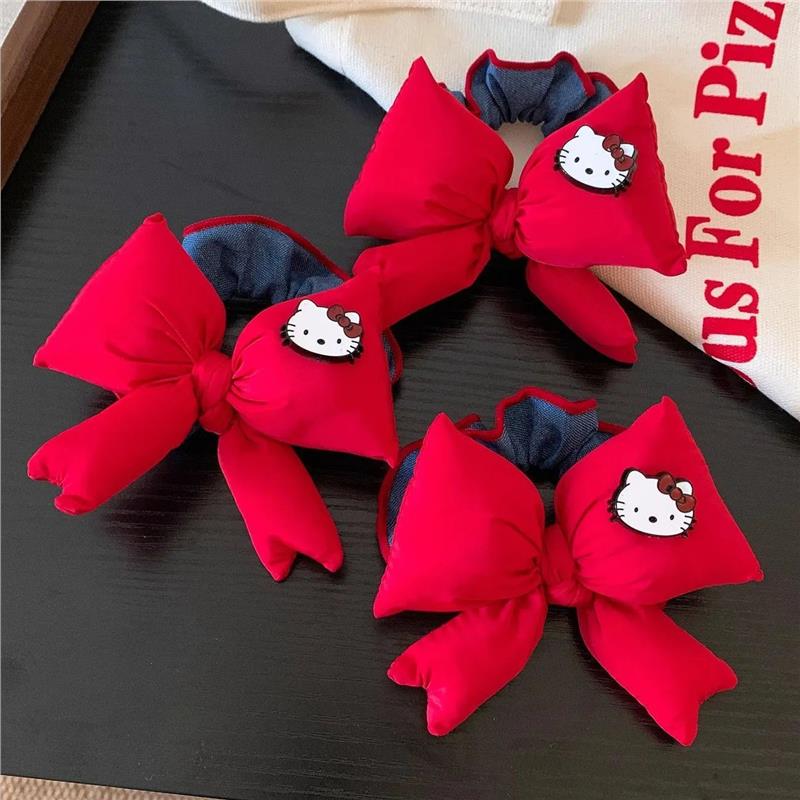 甜美红蝴蝶结发圈 Hello Kitty 卡通贴片牛仔少女日常扎发头花