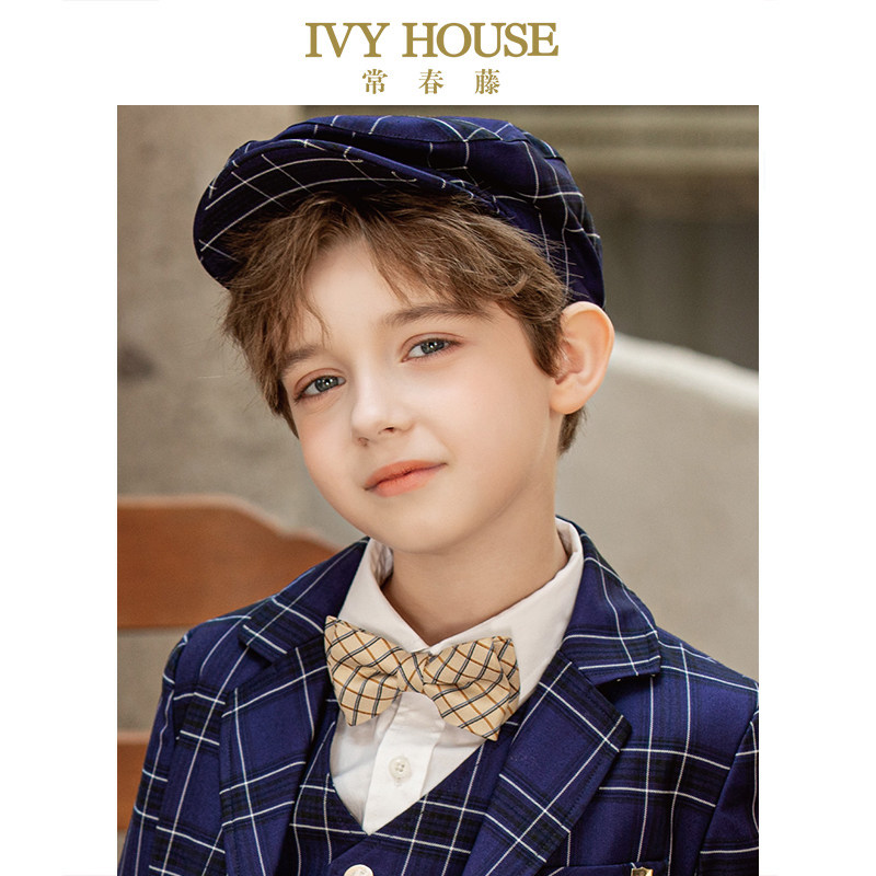 IVY HOUSE常春藤儿童装男童帽子春季款 时尚格纹鸭舌帽英伦绅士风
