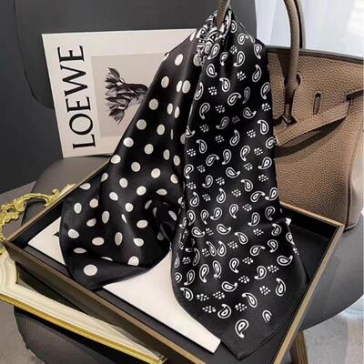 【波点腰果】春秋丽锦锻90*90女士品质丝巾长条薄款围巾丝巾-F22