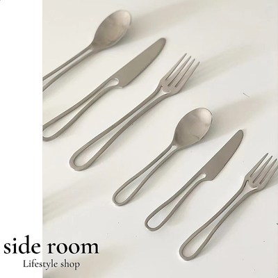 韩国Vatya镂空o线条个性不锈钢主餐叉勺西餐餐具套装牛排