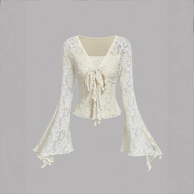 Romantic Elegance Apricot Bow Tie Shirt Cute T-Shirt