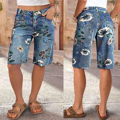 Women Plaid Slim Casual Summer Jeans Shorts Floral Practical