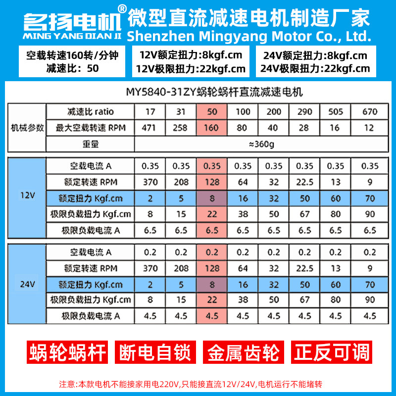 蜗轮蜗杆24v直流减速电机12v双轴5840-31ZY微型低速大扭力小马达