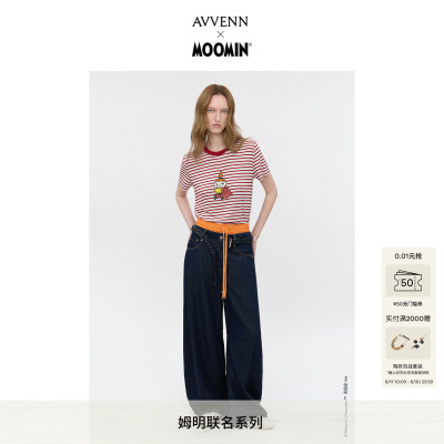 AVVENNX Moomin姆明联名胶囊红白条纹配IP形象短袖T恤 AK31001830