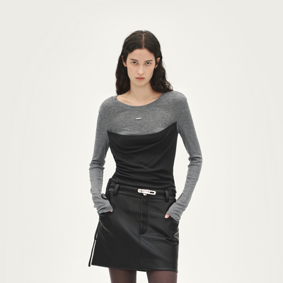 AVVENN设计师款假两件修身撞色长袖T恤AL91001845