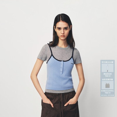 AVVENN撞色罗边设计两件套叠穿针织衫AK10601642