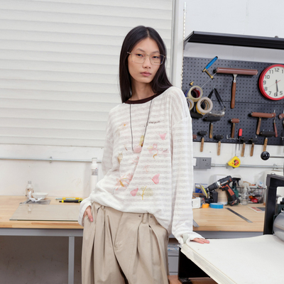 AVVENN花卉草药图案修身直喷印花T恤AK11001512