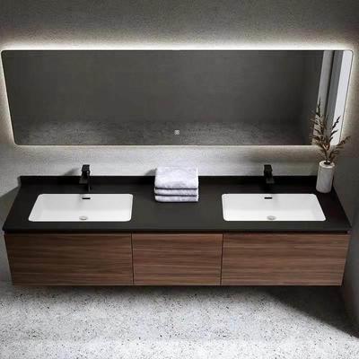 岩板无缝陶瓷浴室柜187合组卫一生间实木洗手洗漱台洗脸可双丽耐