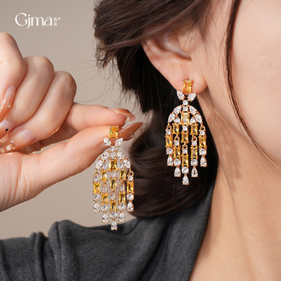 宫廷风锆石水滴流苏耳环轻奢