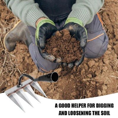 极速Carbodn Steel Garden Hand Rake Tines Rake Dethatching