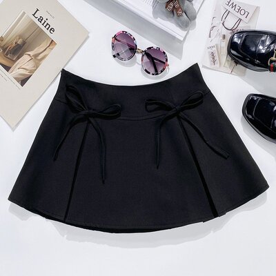蝴蝶结系带辣妹裙学院风小众甜美超短裙防走光半身裙当季新品9078