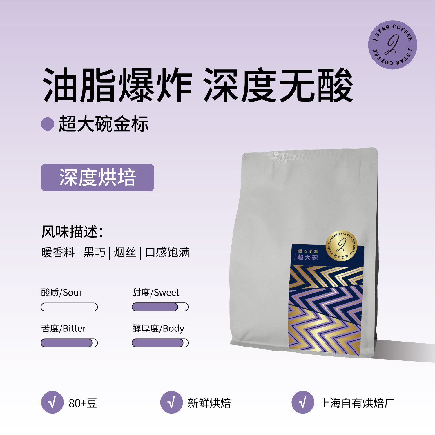 甜心至尊咖啡豆超大碗金标拼配油脂厚重浓郁深度无酸焦糖不酸