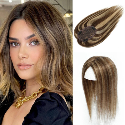 真人发一片式头顶补发片隐形无痕盖白发刘海直发补发块批发7x10cm