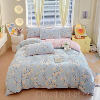 新款1床纯棉件套100全棉斜四纹春秋双人.8m被套床单上学生宿舍三
