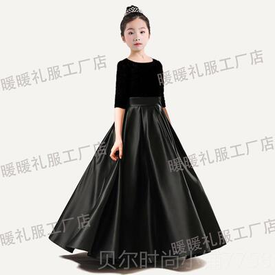新款顺丰发儿童持表演服色女童礼服钢琴演出服主小提琴乐黑团演弹