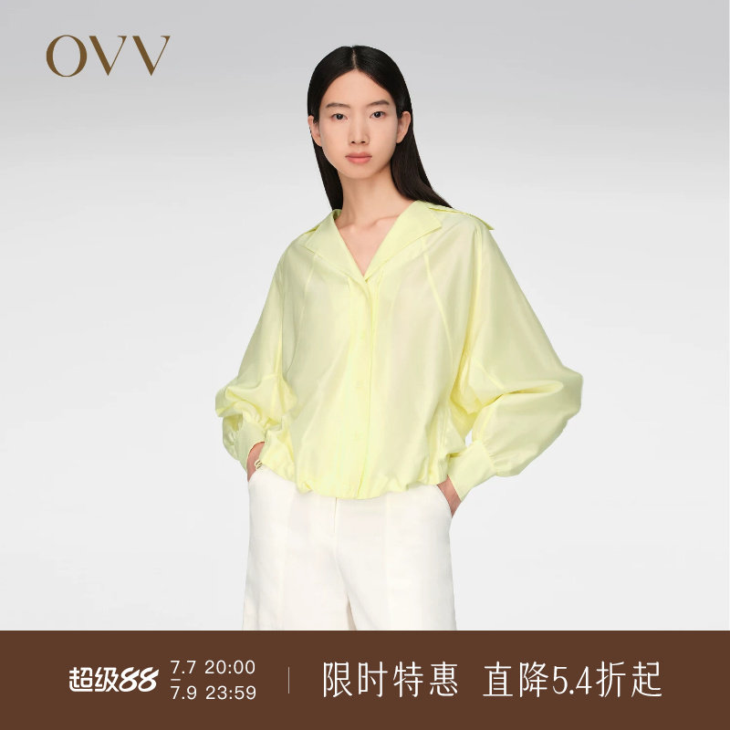 OVV春夏热卖女装丝棉混纺经典翻领插肩袖休闲衬衫