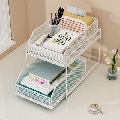 文件放置架抽屉式书本书包收纳架桌下推车多层抽拉式A4纸书立收纳