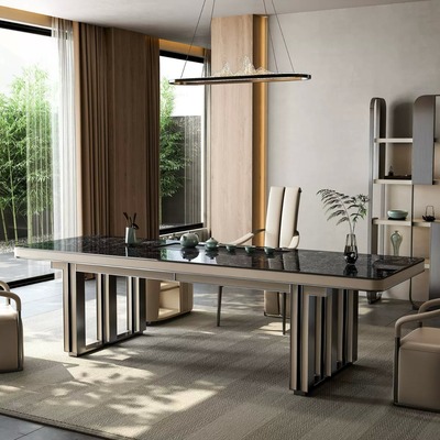 高端奢石岩板茶台办公室大板功夫泡茶现代简约茶桌椅组合设计师