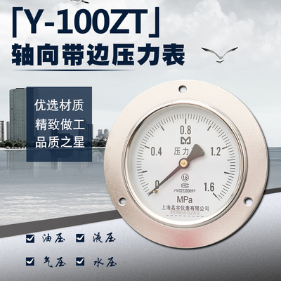 Y100ZT轴向带边压力表 水压油压气压液压0-0.4/0.6/1/1.6/2.5Mpa