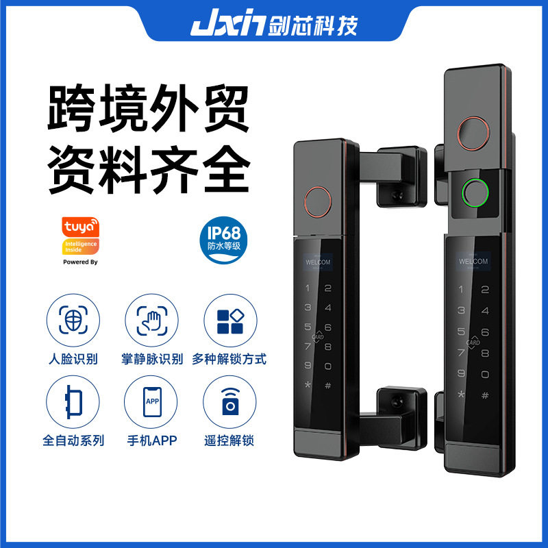 剑芯双面庭院别墅断桥铝户外防水刷卡指纹平开推拉防盗智能门锁