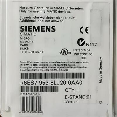 议价西门子S7-300/C7/ET200存储卡512 KByte 6ES7953-8LJ20-0AA0/