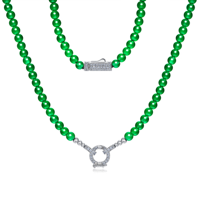 AILEQ 925银天然玉髓绿小米珠串万能链时尚品质珠宝欧若风项链