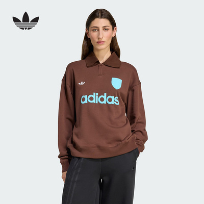 adidas阿迪达斯冬新足球风运动套头衫女POLO领卫衣  JZ0879