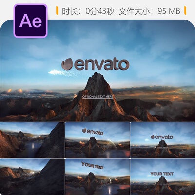 AE模板三维山脉LOGO动画电影开场片头Element 3D特效制作素材
