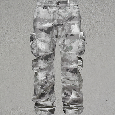 BH24SS「白幽灵」雪花迷彩多口袋工装裤春夏CargoPants微喇直筒裤