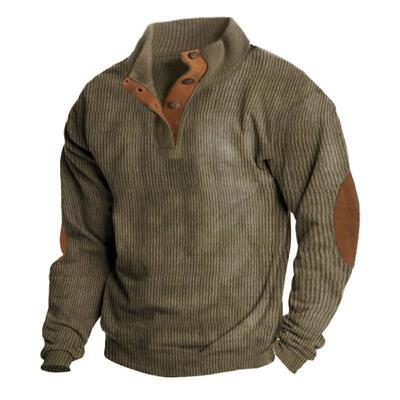 printed men corduroy henley sleeve shirt patch shaft