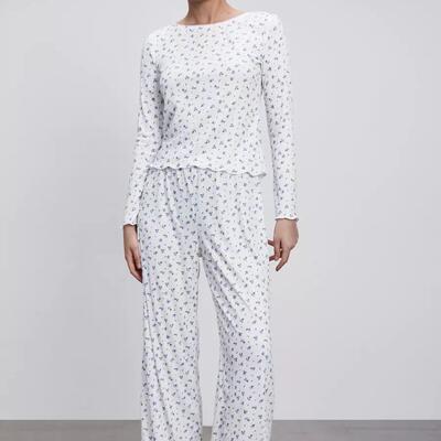 Two Set Women Ditsy Floral Print Pants Pyjama Casual Comfy