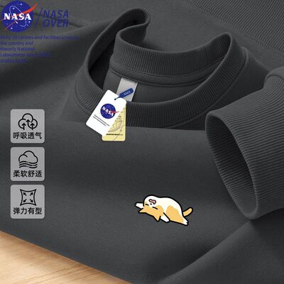 NASA联名小众搞怪酣睡小猫可爱秋冬季圆领无帽卫衣学院风男女学生