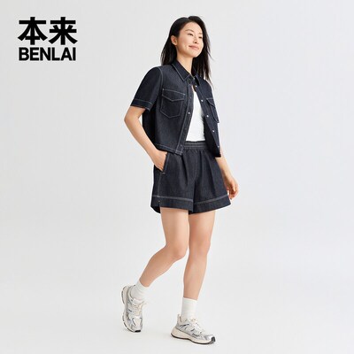 本来国内正品代购BNT860003女凉感牛仔短裤松紧腰休闲2026春新款
