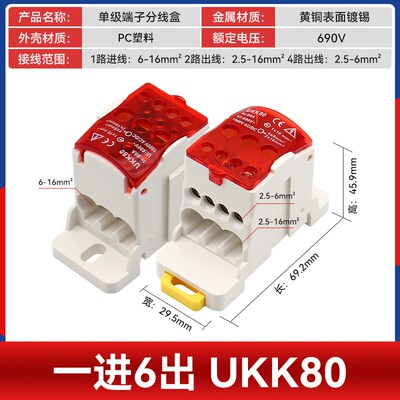 一进多出导轨式分线盒UKK80A125A160A250A400A500A接线端子接线盒