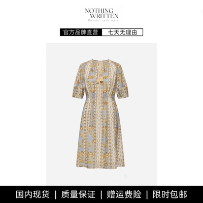 【现货】NOTHING WRITTEN新款A字摆印花抽绳收腰连衣裙子女士花裙
