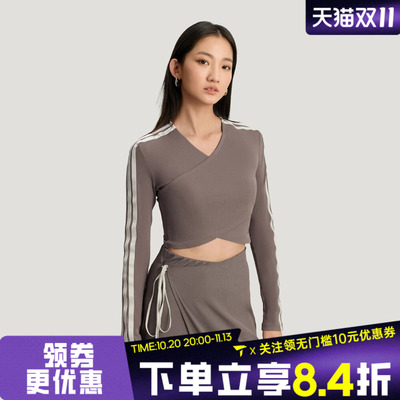 滔搏adidas阿迪达斯女子WRAP RIB LS TEE运动休闲长袖KV9227