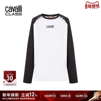CavalliClass纯棉烫钻长袖t恤