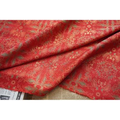 新中式大红过年服棉服提花布料金丝喜庆亮堂婚礼面料礼糖包装布料