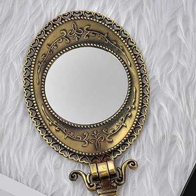 极速Vintage Mirror Metal Handheld MaFkeup Mirror Travel Roun